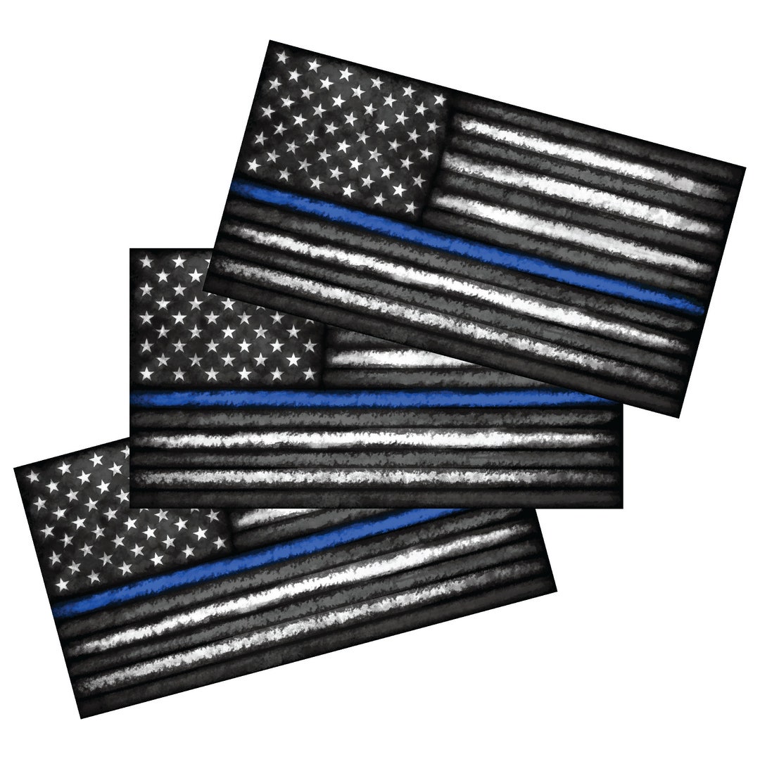 3x Distressed Thin Blue Line American Flag Vinyl Decal for Cars, Trucks ...