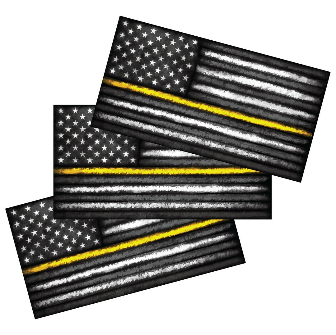 3x Distressed Thin Yellow Line American Flag Vinyl Decal for Cars ...