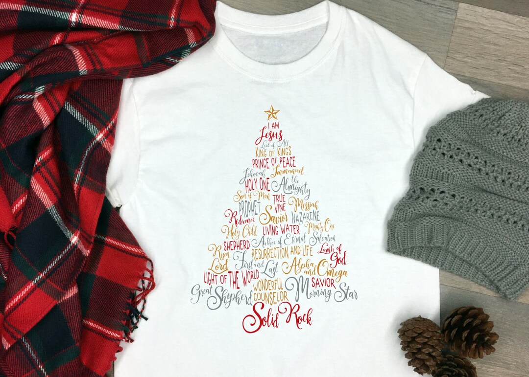 Names of Jesus Christmas Tree, Christian Christmas Shirt, Christian ...