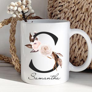 Custom Floral Boho Coffee Mug With Name, Personalized Monogram Mug ...