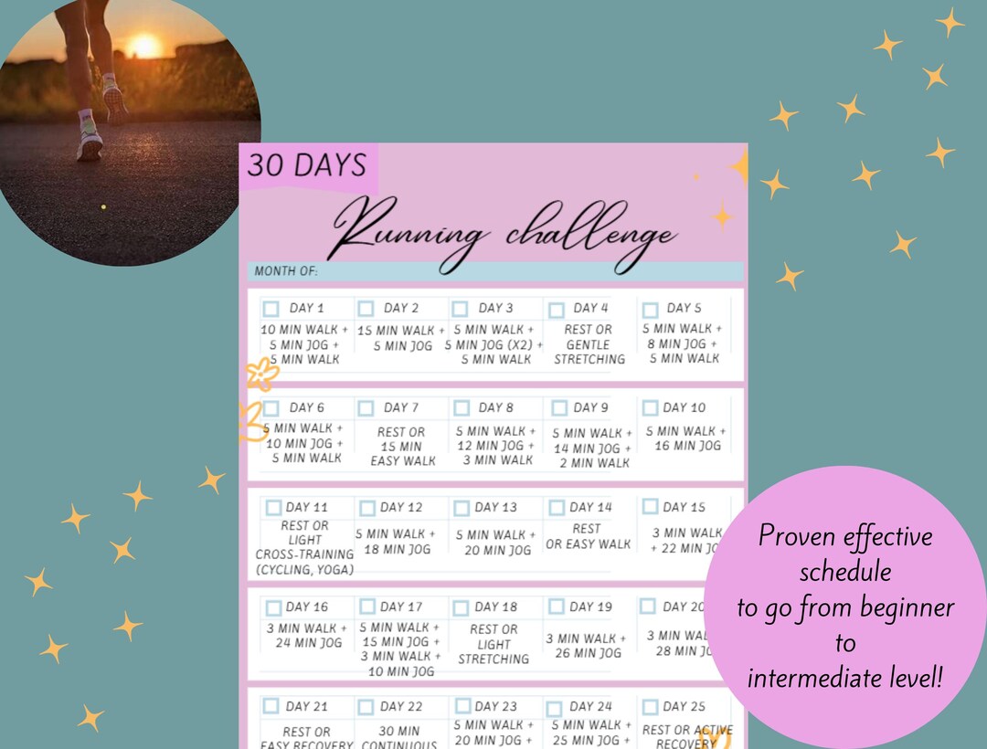 30 Day Running Challenge Printable | Digital Running Planner | Monthly ...