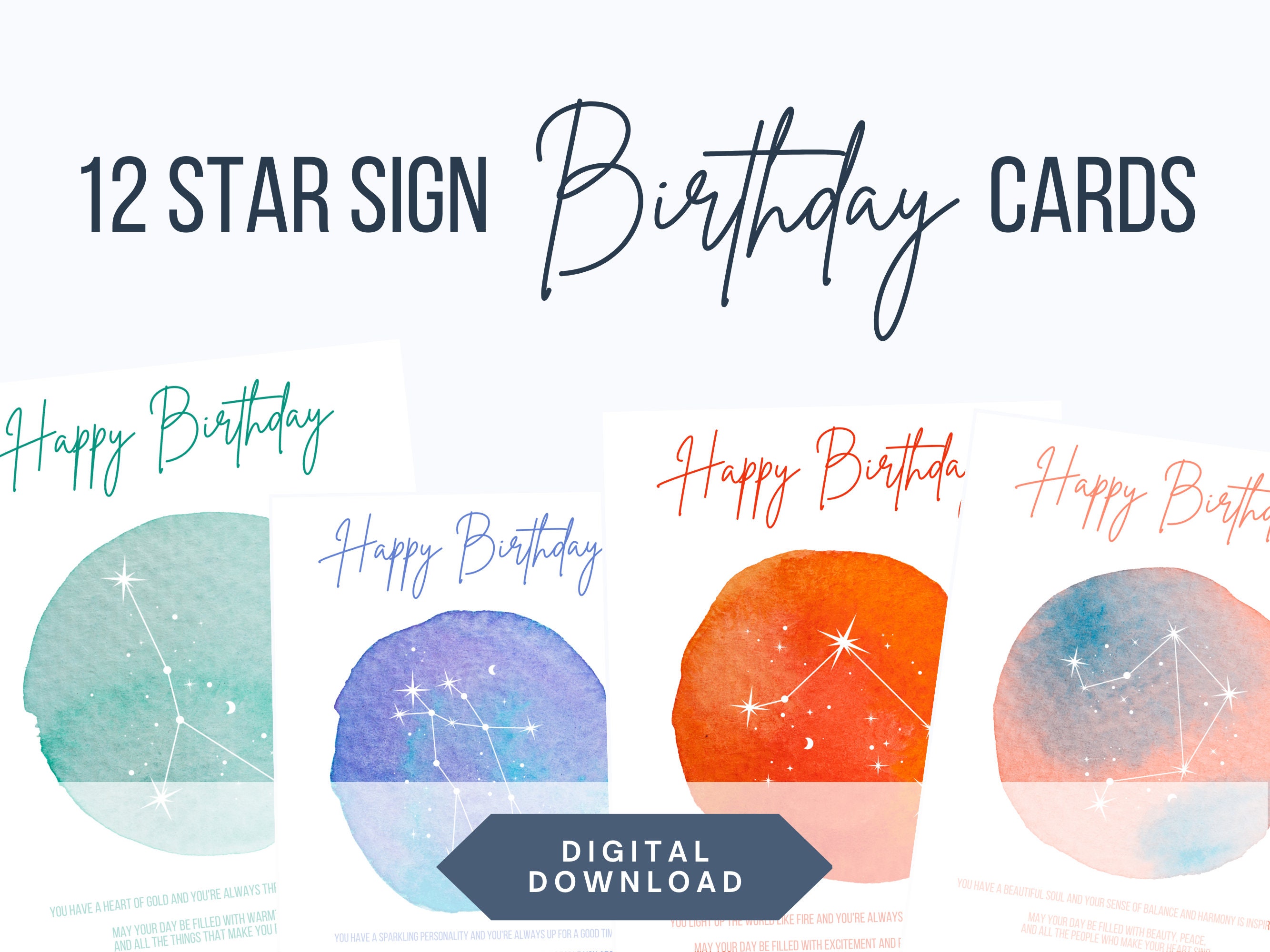 Zodiac Birthday Cards | Digital Download | Star Signs | Zodiac Signs ...
