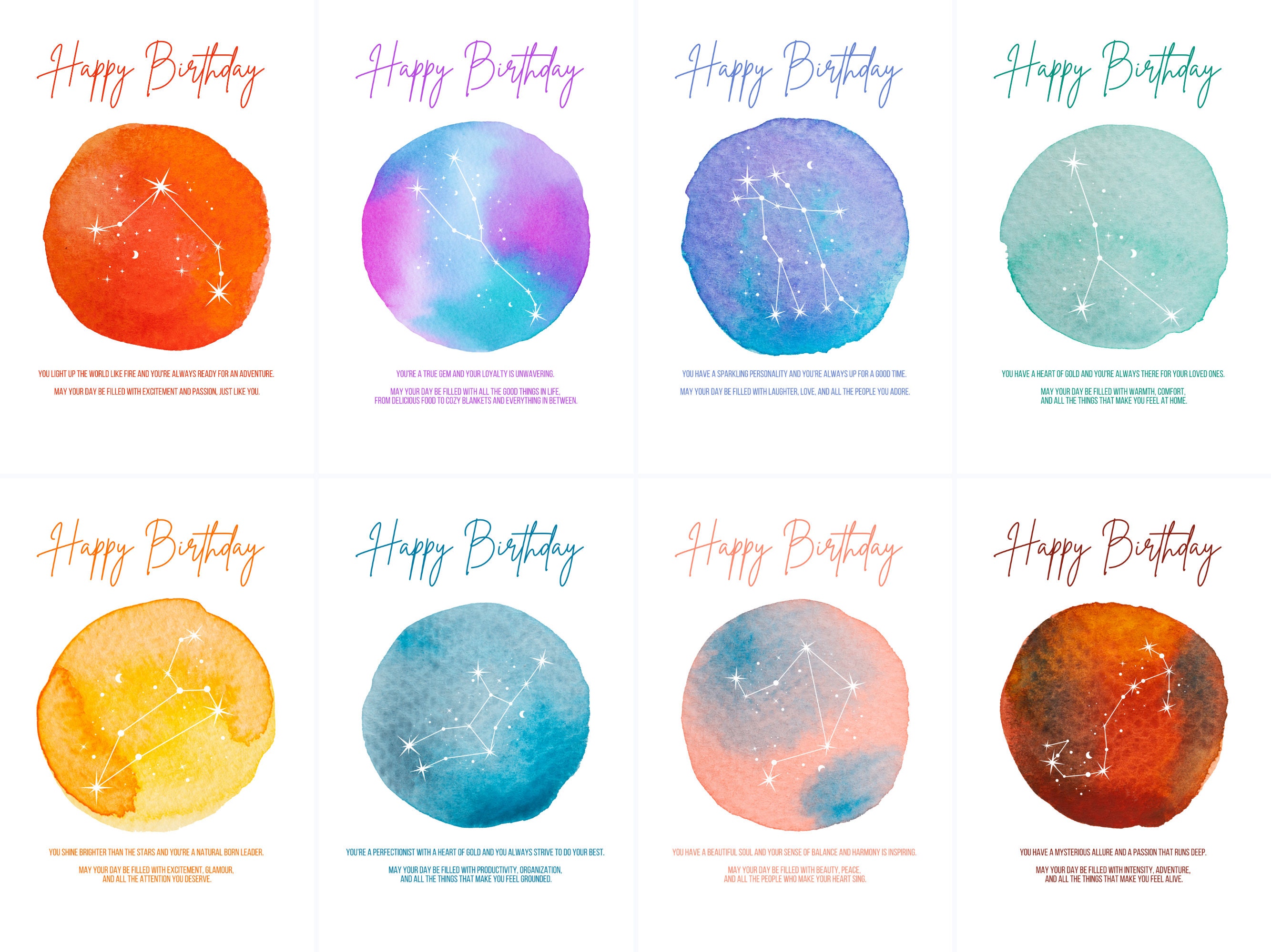 Zodiac Birthday Cards | Digital Download | Star Signs | Zodiac Signs ...