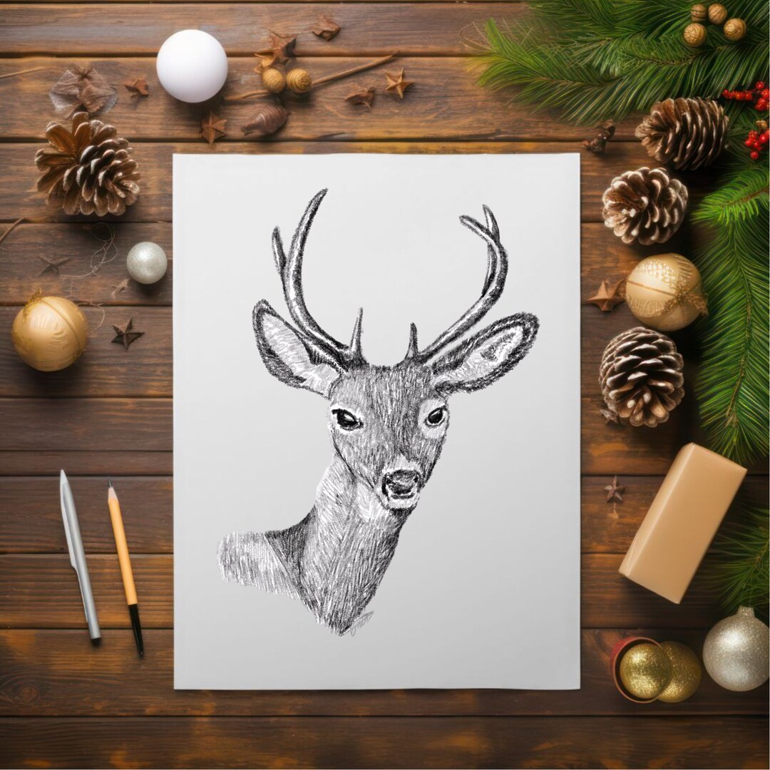Printable Deer Art Drawing Instant Deer Wall Art Digital - Etsy