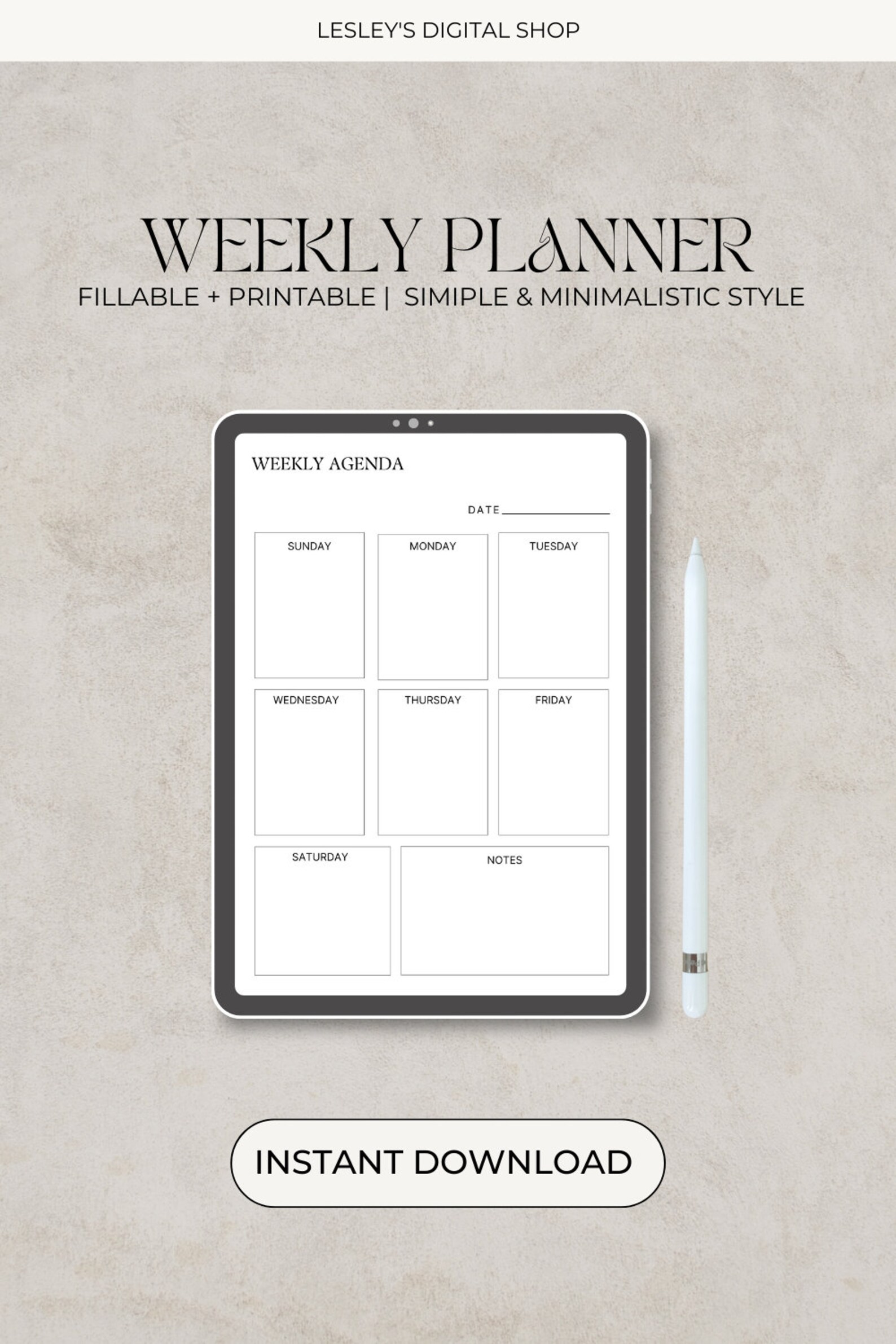 Five Day Weekly Planner | Instant Download | Printable, Fillable ...