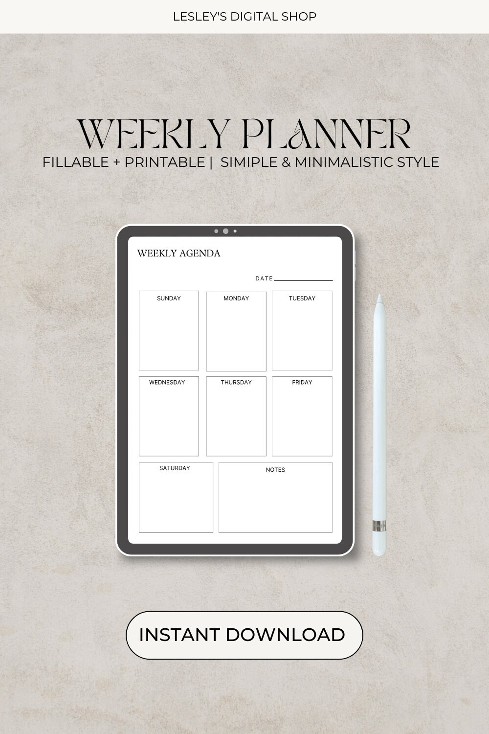 Five Day Weekly Planner Instant Download Printable, Fillable, Weekly ...