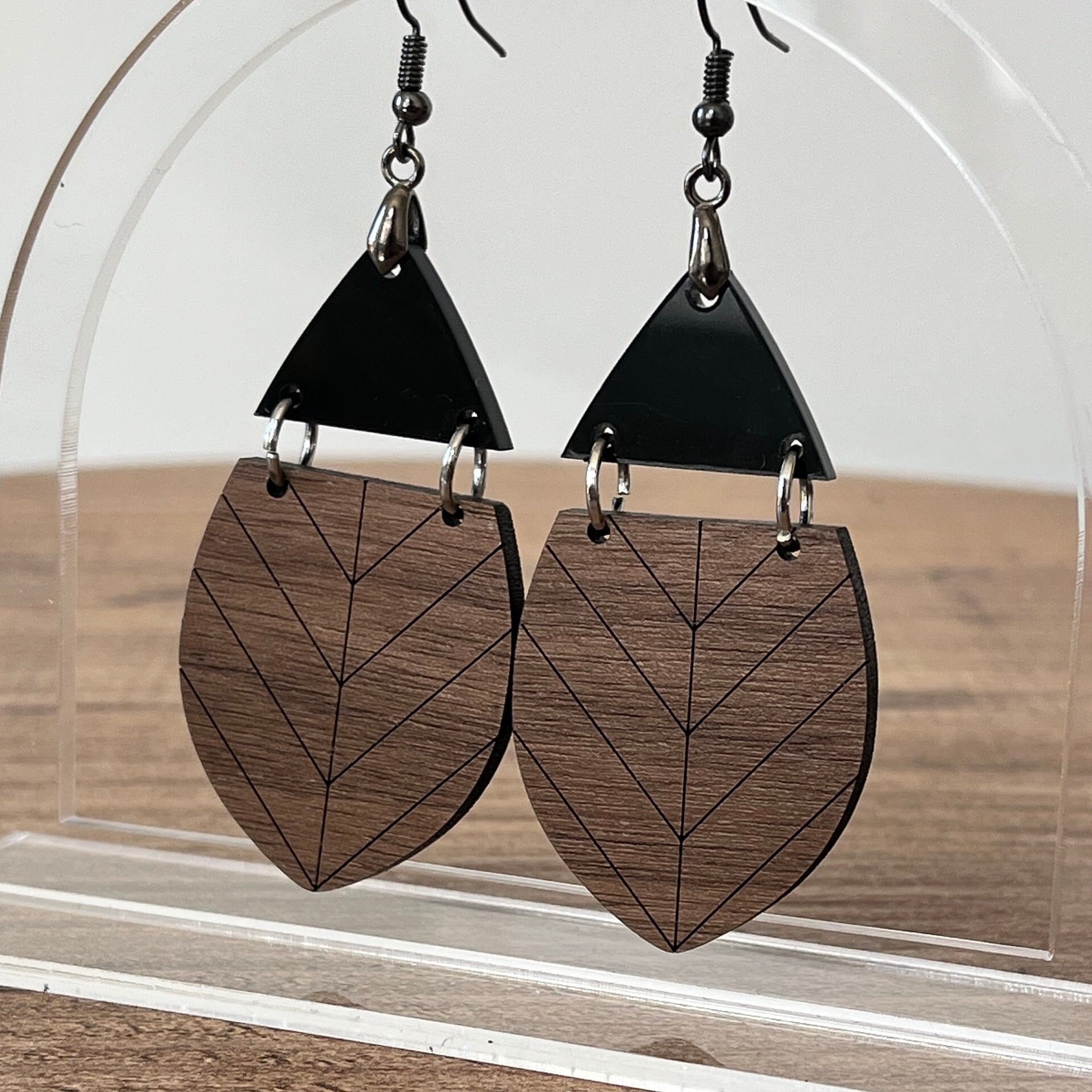 Boho Dangle Earrings, Wooden and Acrylic Dangles - Etsy