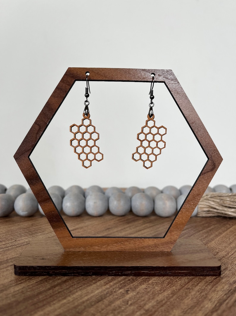 Honeycomb Wooden Dangle Earrings - Etsy