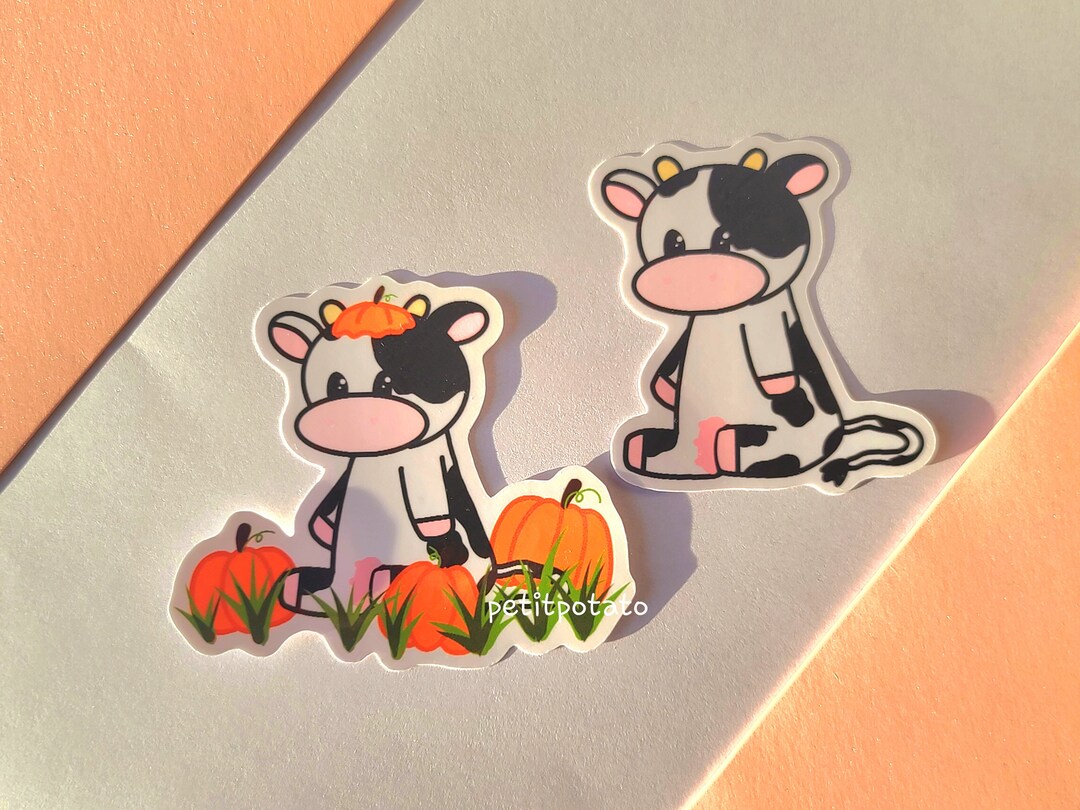 Cute Cow Sticker With Pumpkins | Fall Stickers | Cute Cow Stickers ...