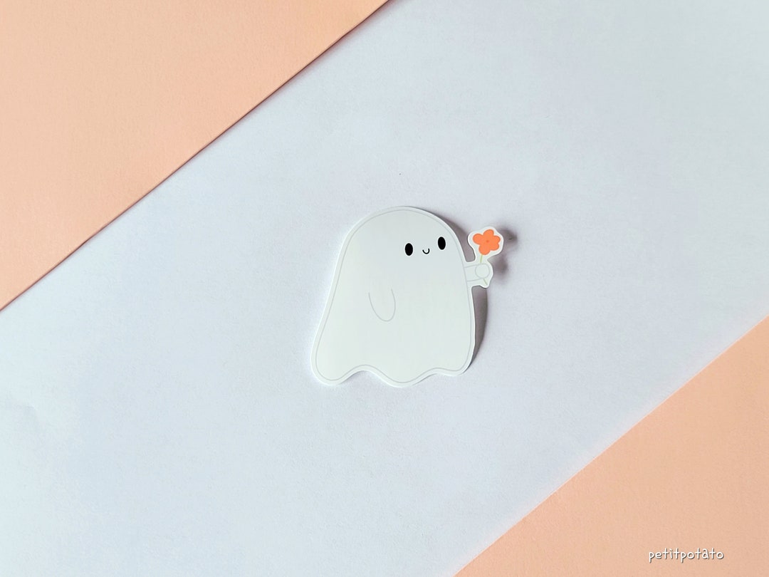 Cute Ghost Vinyl Sticker With Flower | Ghost Sticker | Glossy Vinyl ...