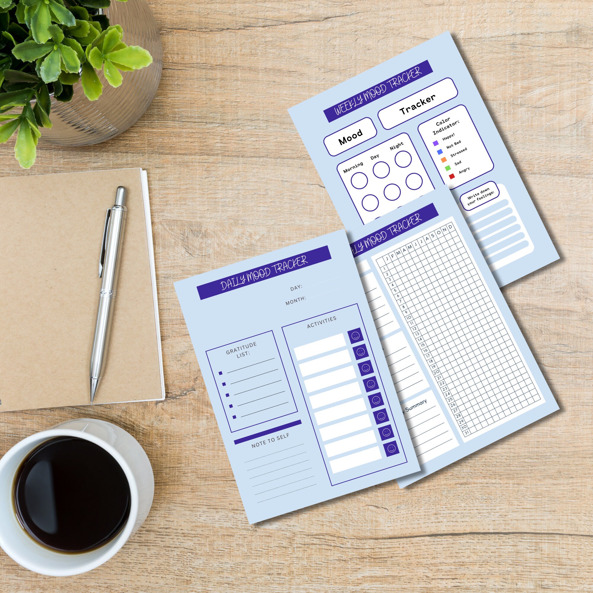 Daily Mood Tracker, Weekly Mood Tracker, Monthly Mood Tracker, Digital ...