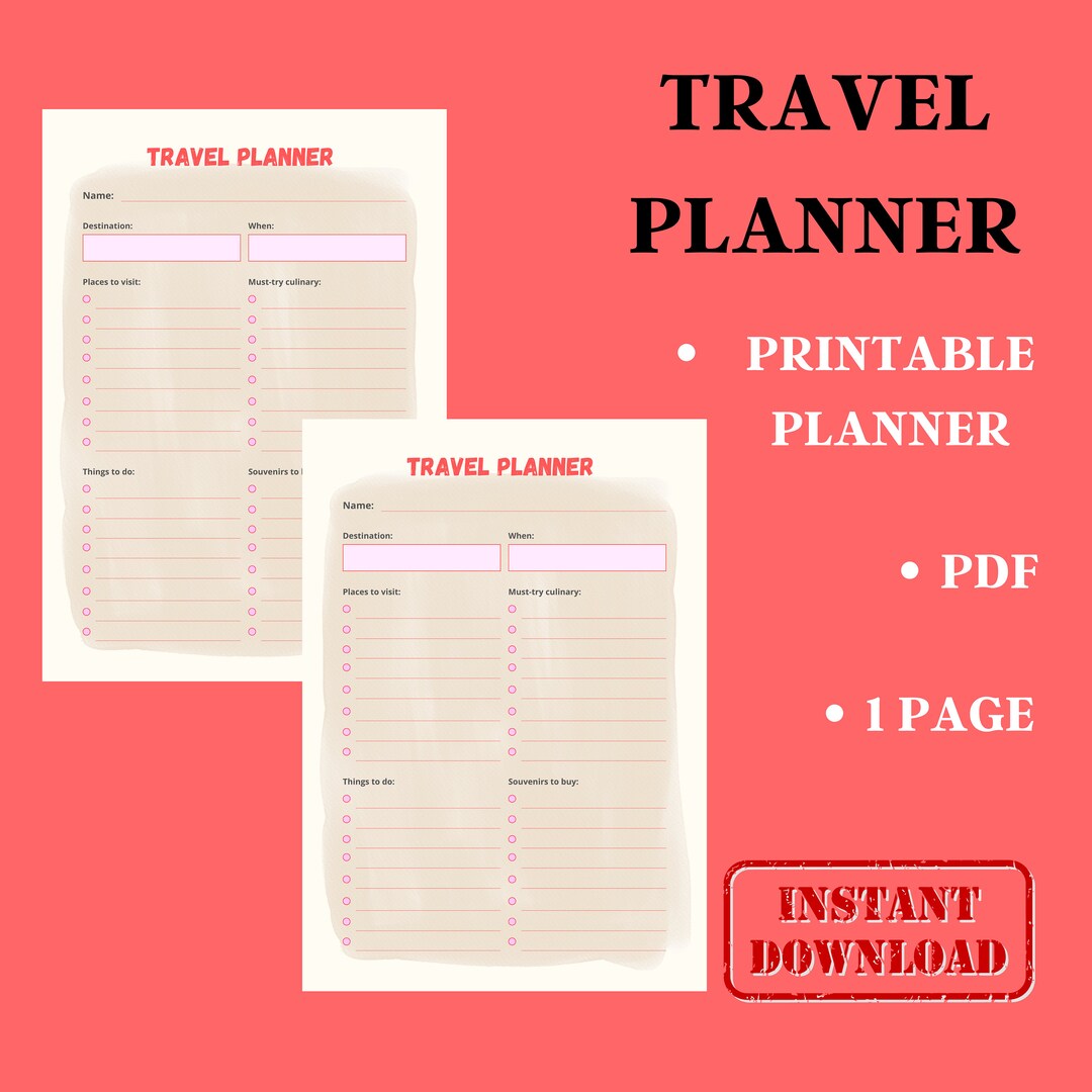 Travel Planner Printable, Travel Journal, Travel Dairy, Travel Tracker ...