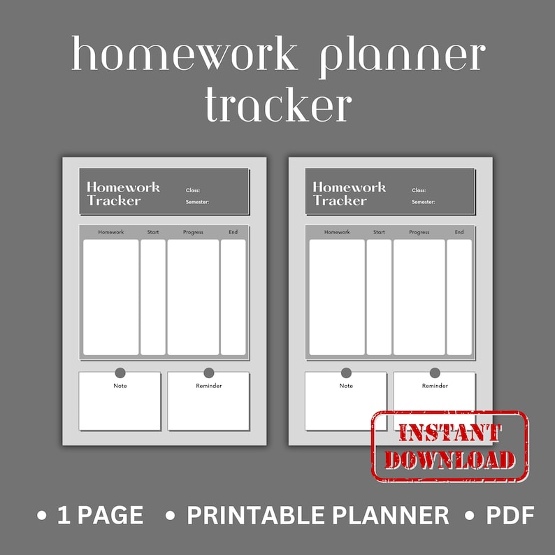 Homework Tracker Planner Printable, Printable Study Planner, Homework ...