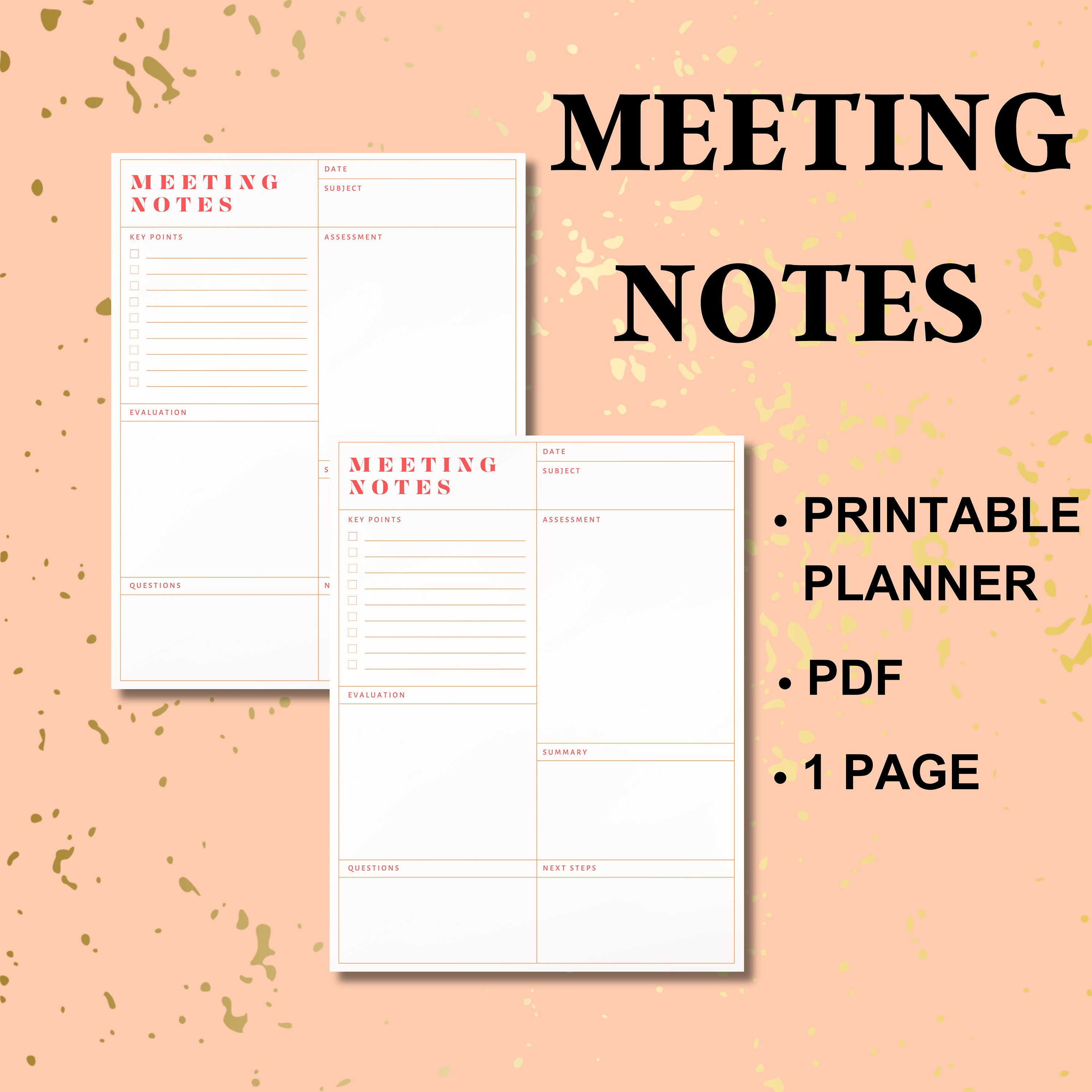 Meeting Notes Printable, Meeting Agenda, Digital Planner, Meeting Notes ...