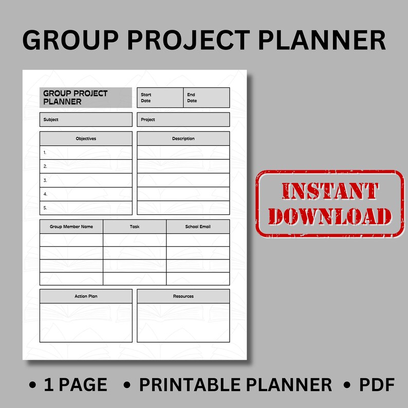 Group Project Planner Printable, Student Project Management, Project ...