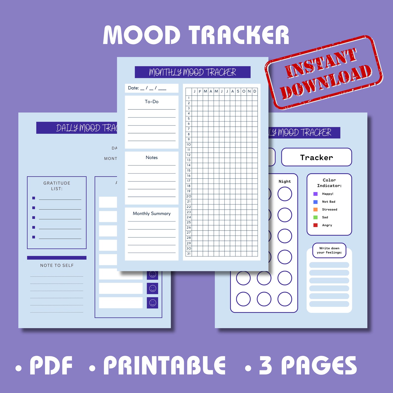 Daily Mood Tracker Weekly Mood Tracker Monthly Mood Tracker - Etsy