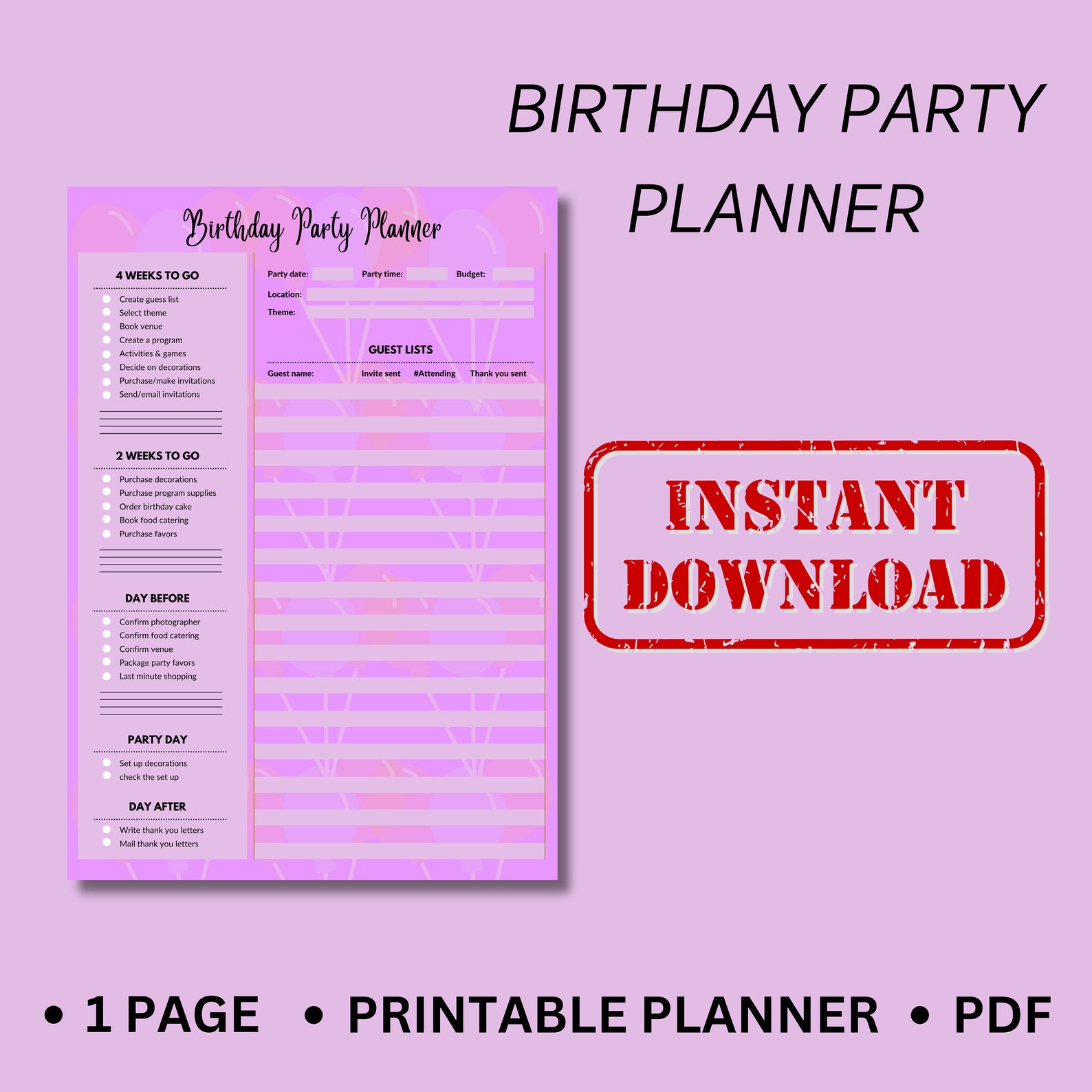 Birthday Party Planner, Kids Birthday Planner, Printable Birthday Party ...