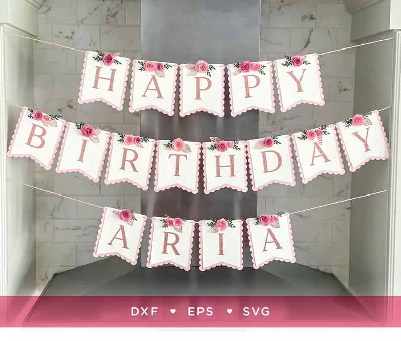 Paper Flower Birthday Banner Digital File, Floral Happy Birthday Banner ...