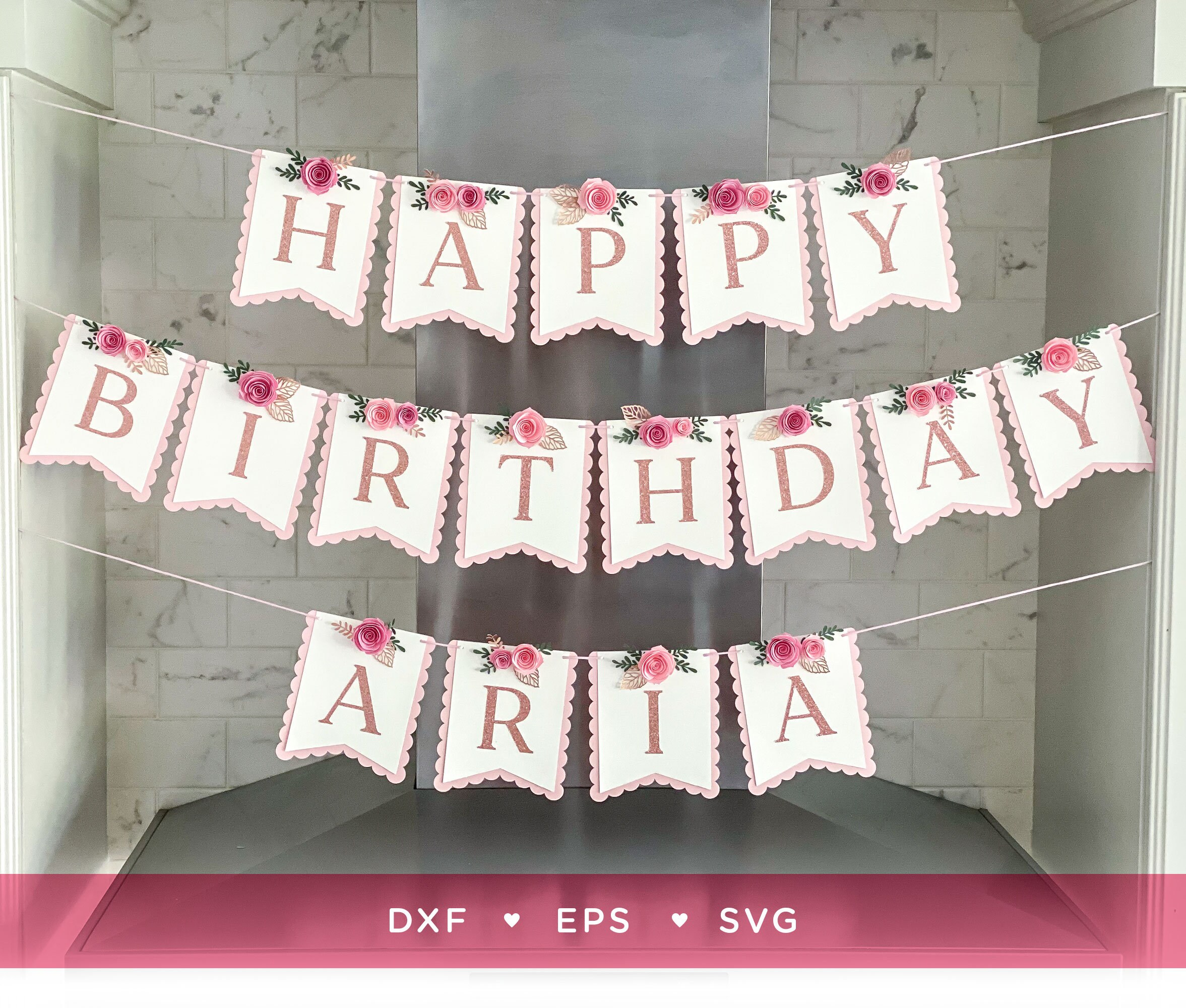 Paper Flower Birthday Banner Digital File, Floral Happy Birthday Banner ...
