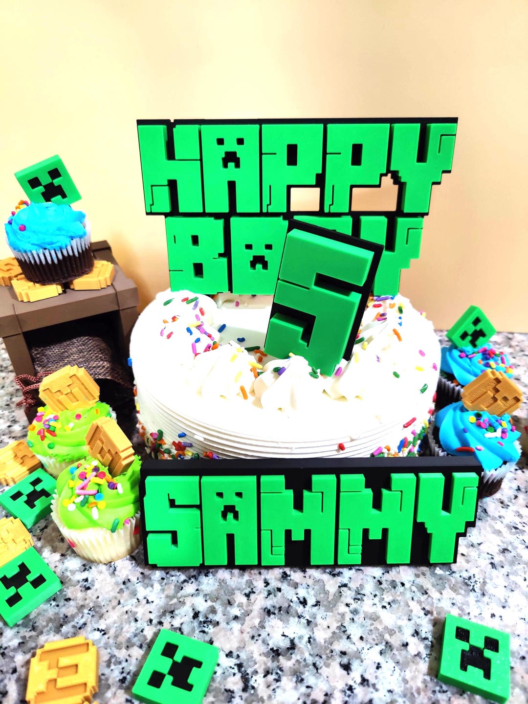 Minecraft Birthday Cake Topper Set 3D Printed Name Age Bday Sign Gamer ...
