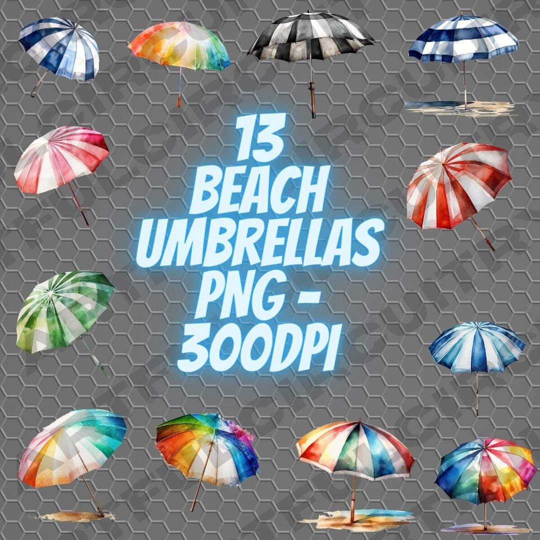 Summer Beach Umbrella PNG Bundle 13pc Set, Free Commercial Use, Summer ...