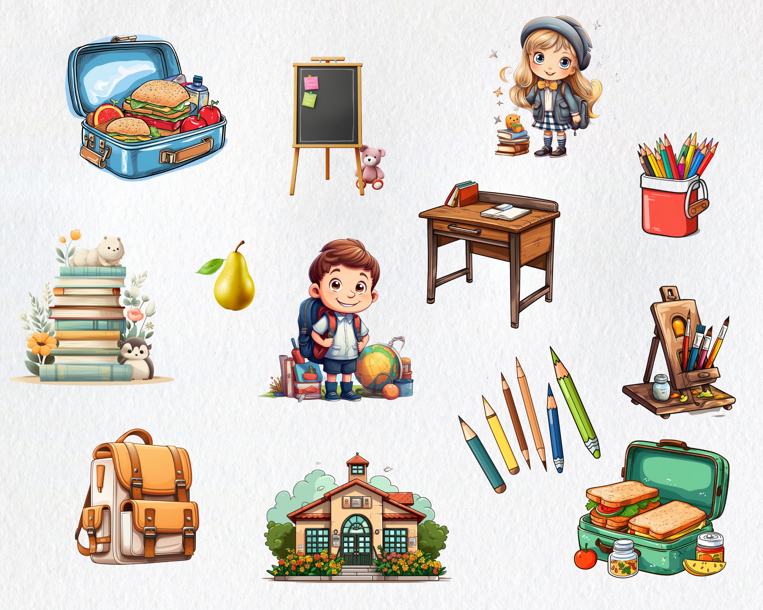 Back to School Clipart Bundle School Cute PNG Clipart School SVG First ...