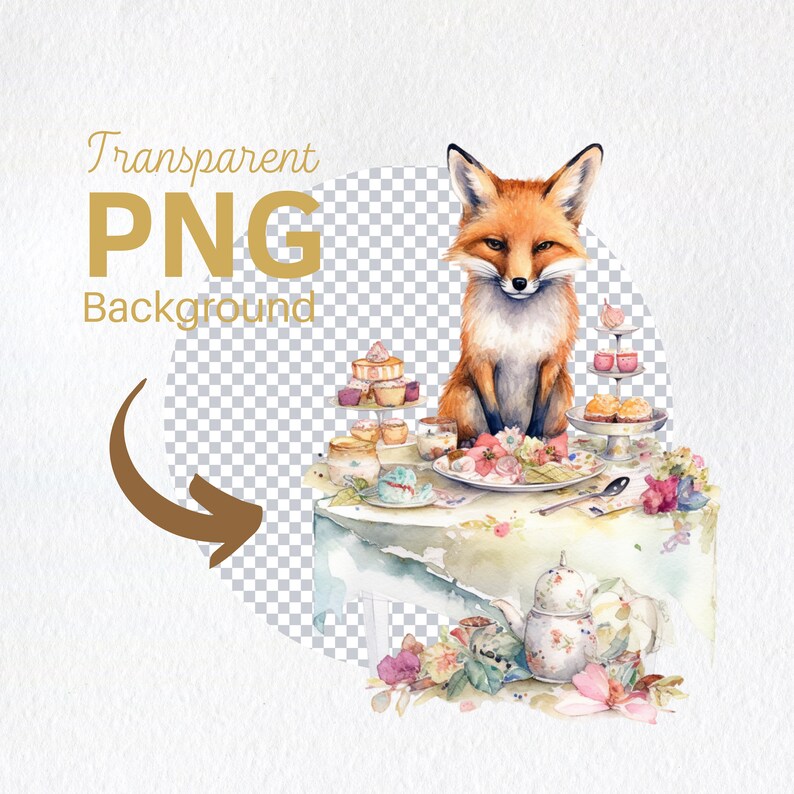 Fox Tea Party Clipart Png Summer Watercolor PNG Bundle Fox - Etsy