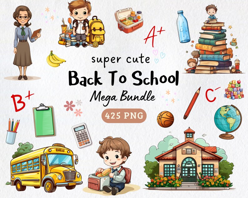 School Clipart Back to School PNG School Supplies Clipart for School ...