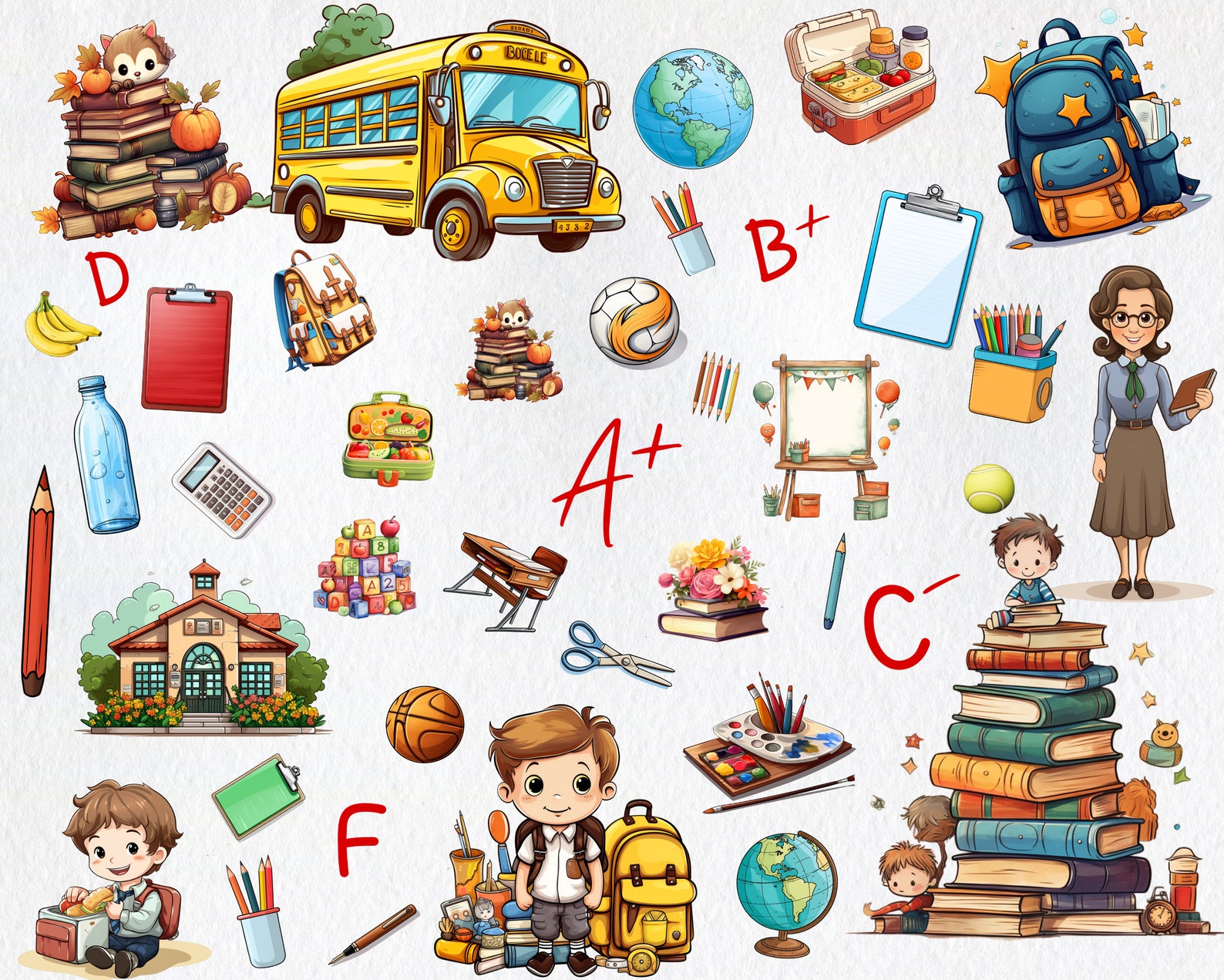 School Clipart Back to School PNG School Supplies Clipart for School ...