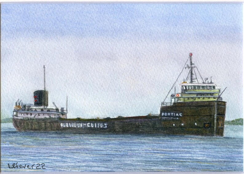 Original Great Lakes Freighter Wall Pontiac Watercolor Painting Wall ...