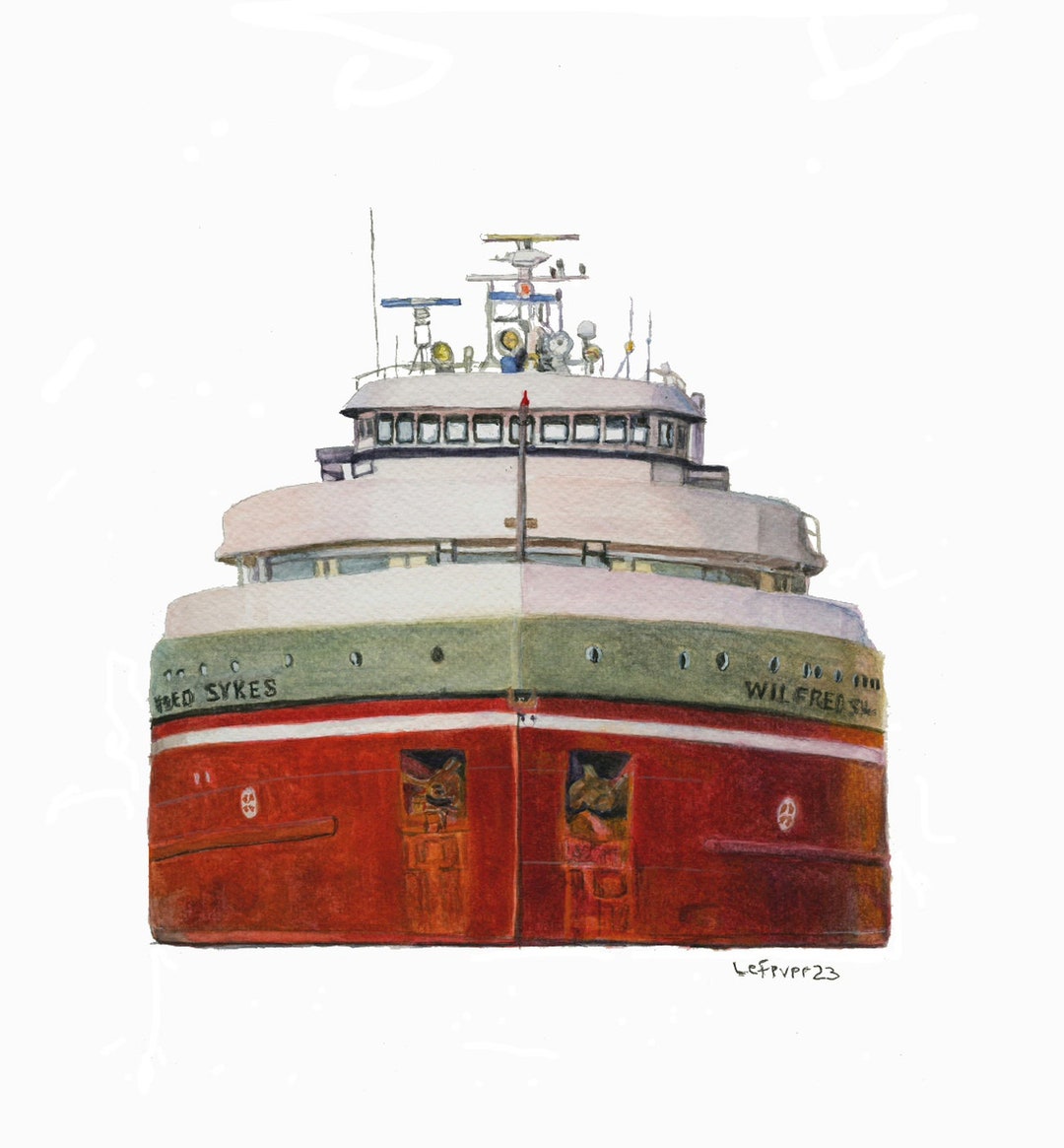 Great Lakes Freighter Wilfred Sykes Wall Art Print Watercolor Painting ...