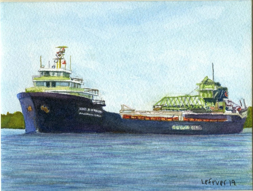 Original Great Lakes Freighter Wall Art Walter A Sterling Watercolor ...