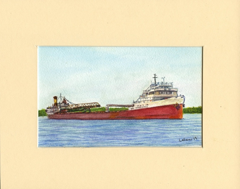 Original Great Lakes Freighter Wall Decor Middletown Watercolor ...