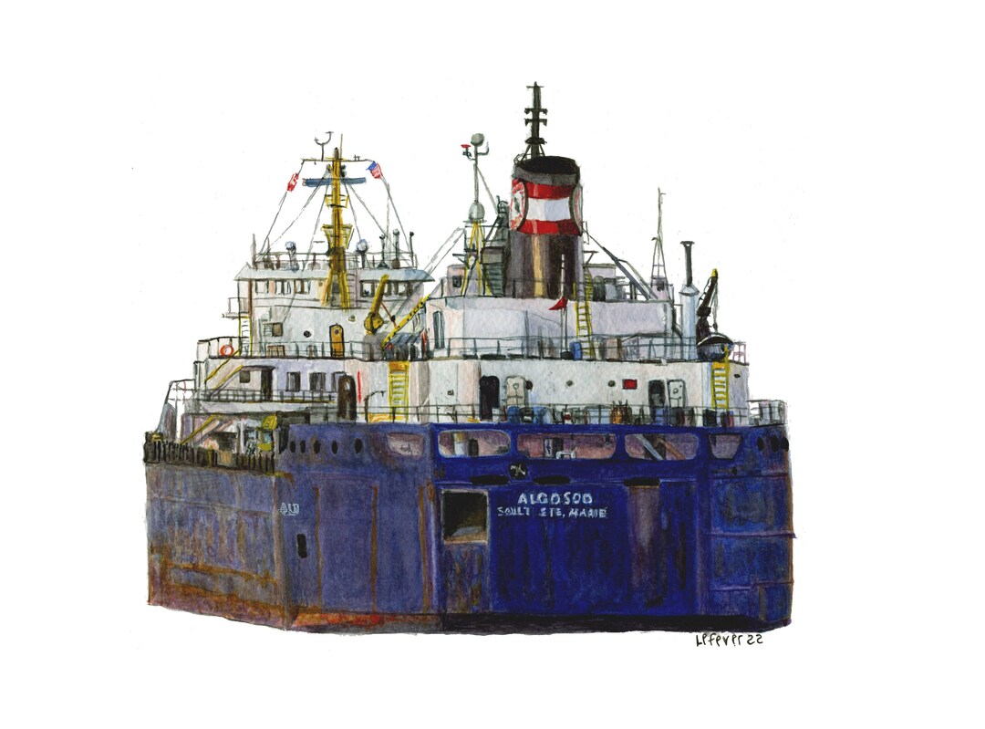 Great Lakes Freighter Algosoo Wall Decor Print Watercolor Painting ...