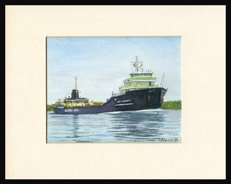 Original Great Lakes Freighter Wall Cliffs Victory Watercolor Painting ...