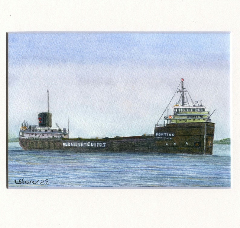 Original Great Lakes Freighter Wall Pontiac Watercolor Painting Wall ...