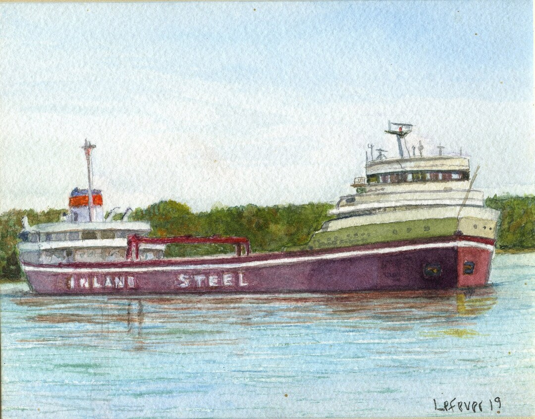 Original Great Lakes Freighter Wall Decor Edward L. Ryerson Watercolor ...