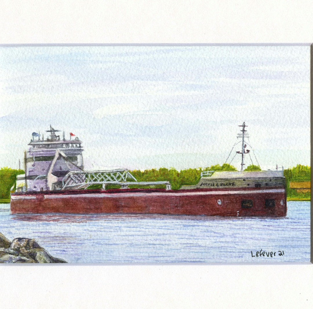 Original Great Lakes Freighter Wall Art Joseph L. Block Watercolor ...