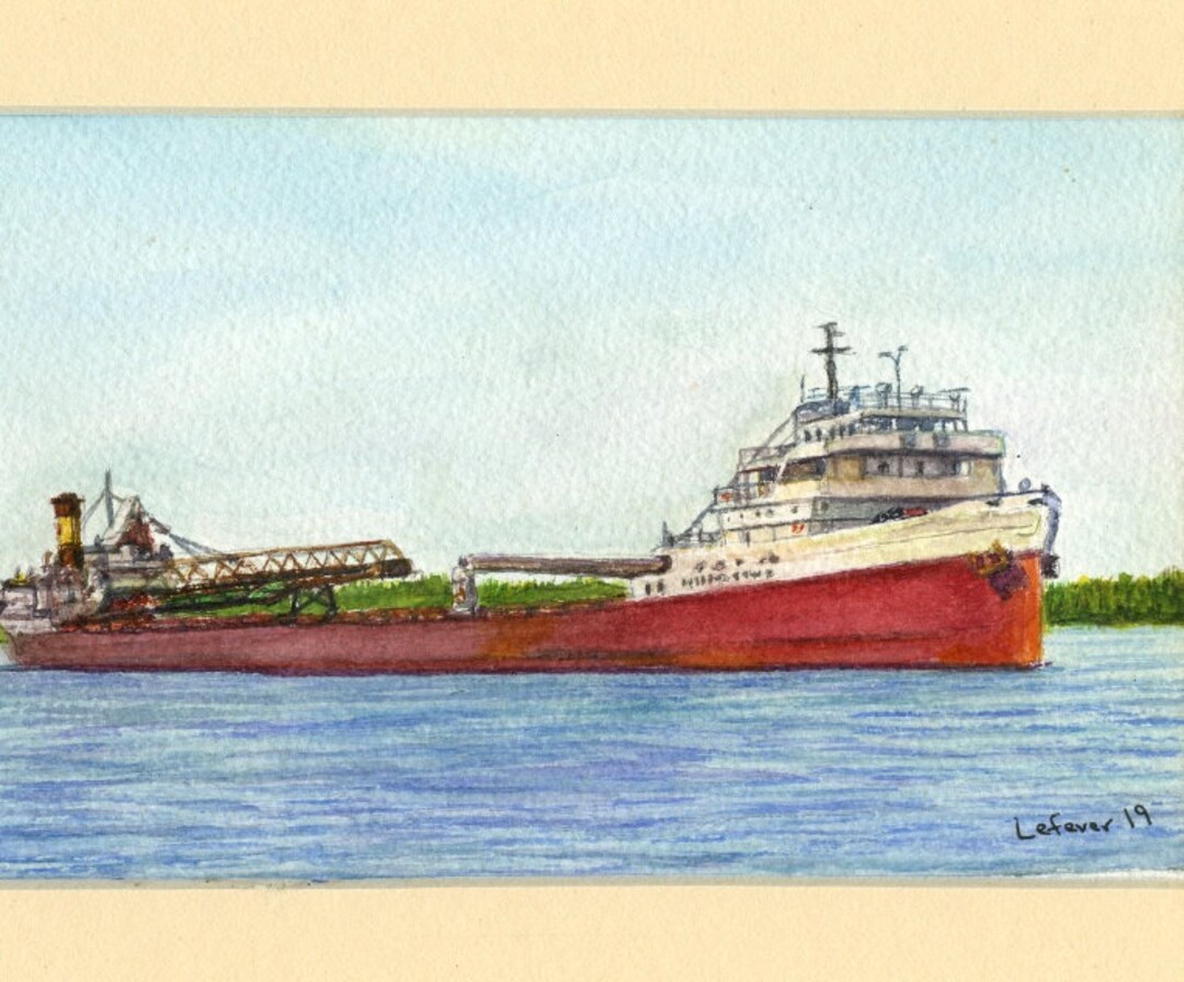 Original Great Lakes Freighter Wall Decor Middletown Watercolor ...