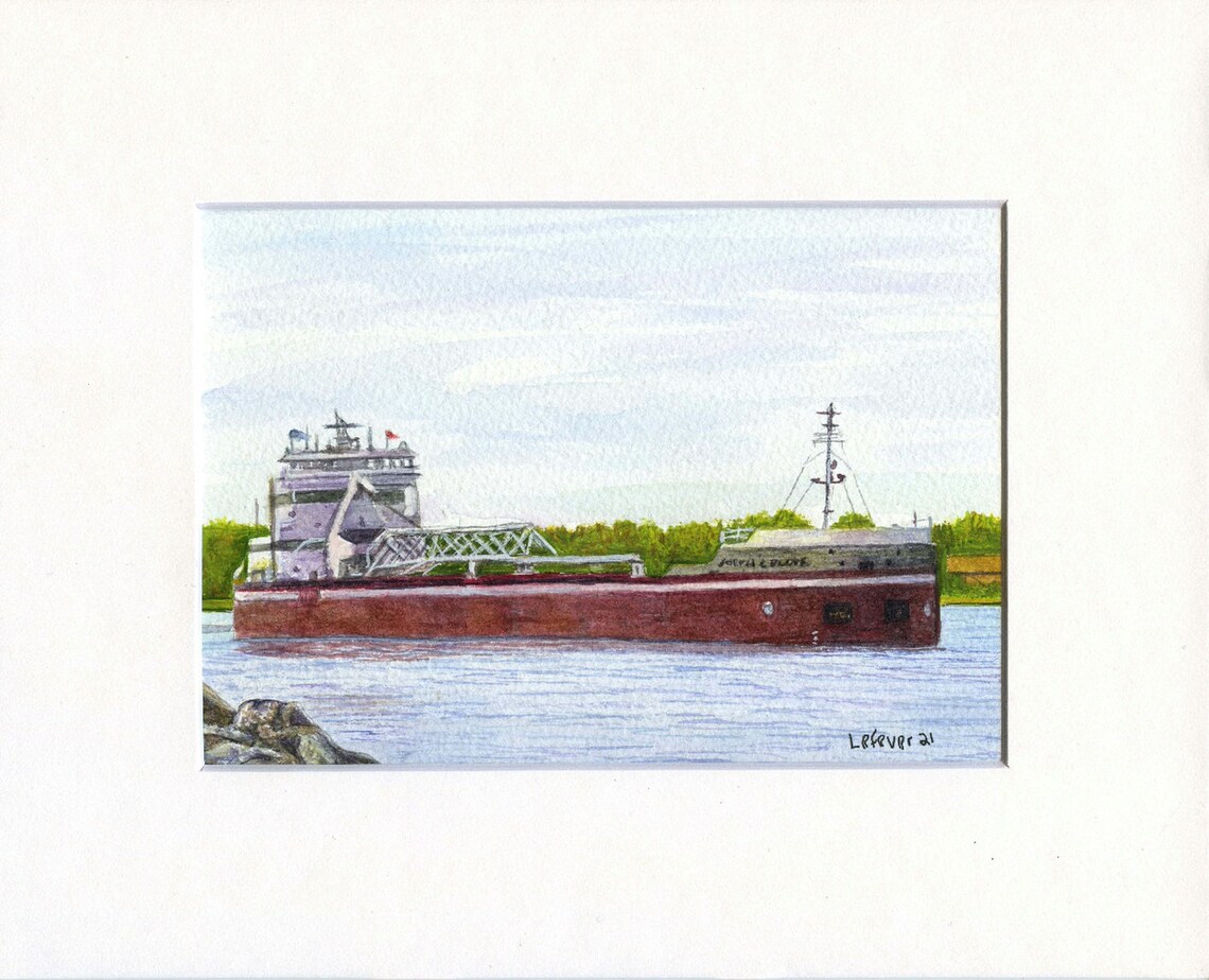 Original Great Lakes Freighter Wall Art Joseph L. Block Watercolor ...