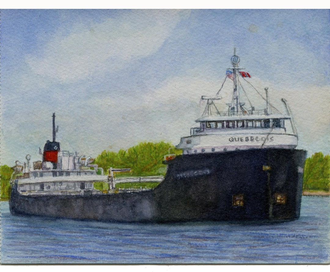 Original Great Lakes Freighter Wall Art Quebecios Watercolor Painting ...