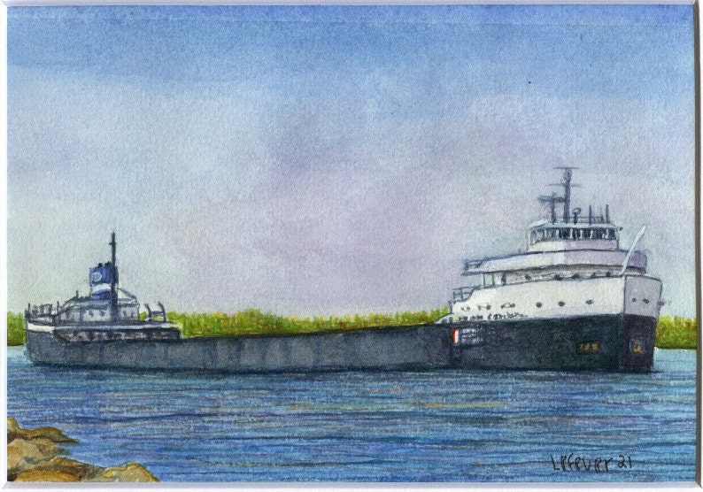 Original Great Lakes Freighter Wall Art William Clay Ford Watercolor ...