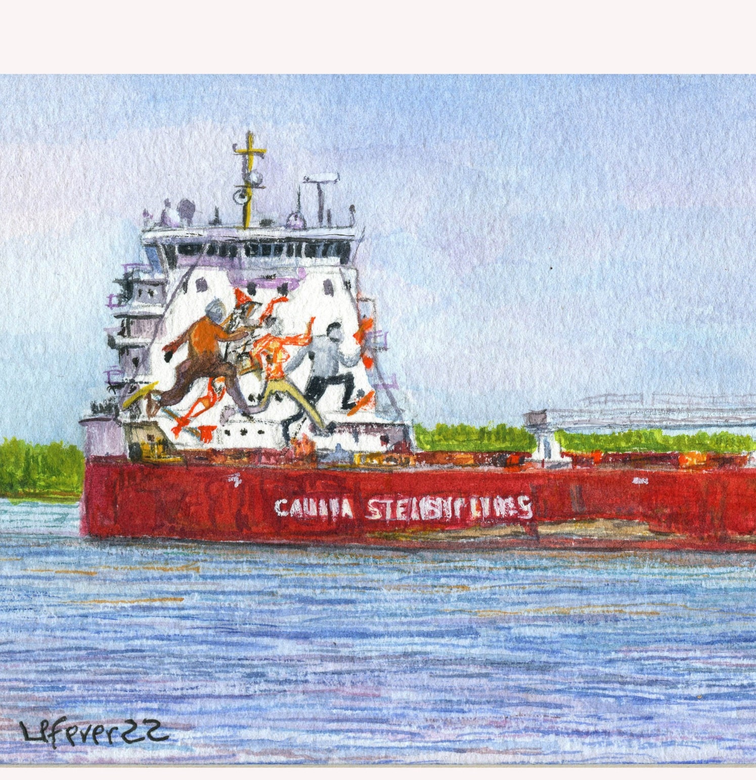Original Great Lakes Freighter Painting Watercolor CSL Welland Wall ...
