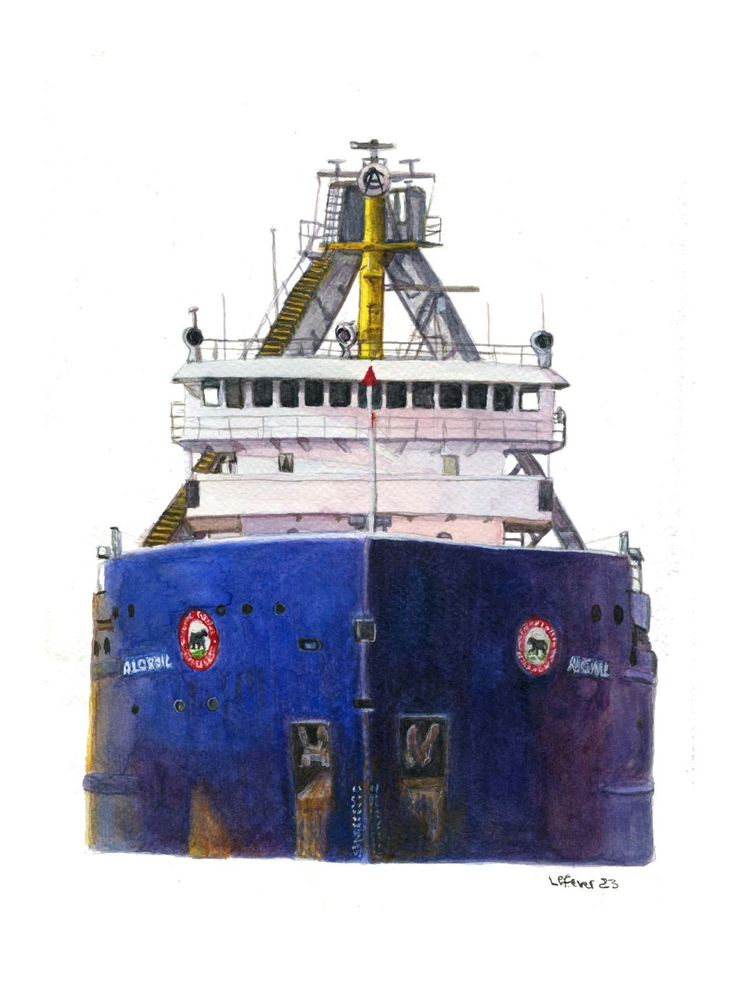 Great Lakes Freighter Algorail Wall Decor Print Watercolor Painting ...