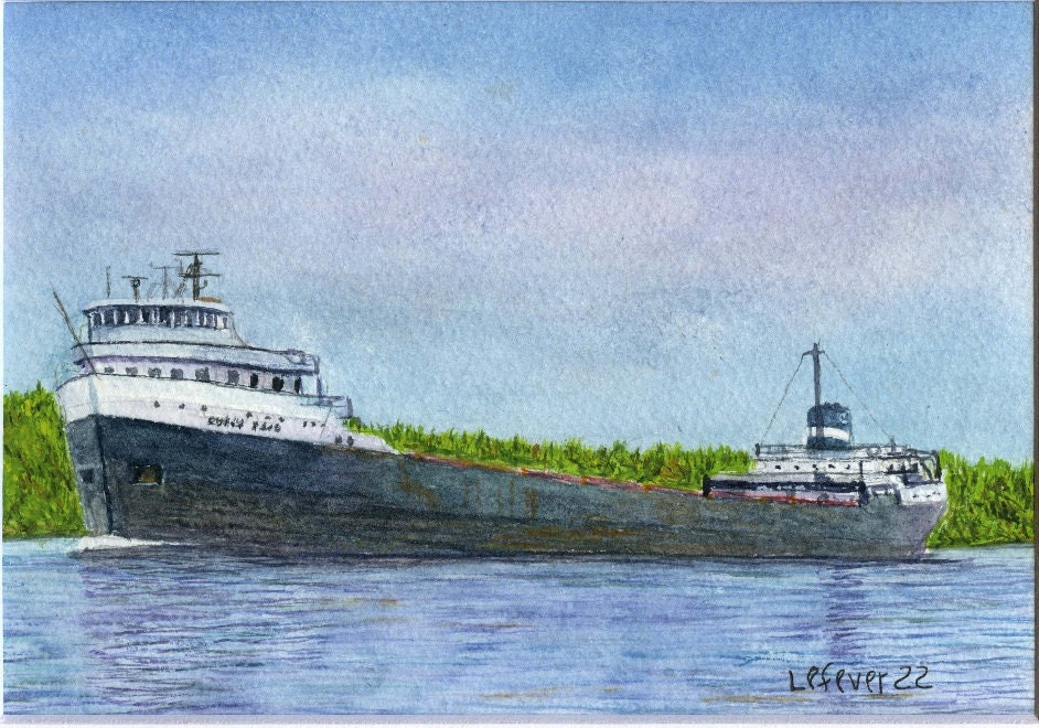 Original Great Lakes Freighter Wall Benson Ford Watercolor Painting ...