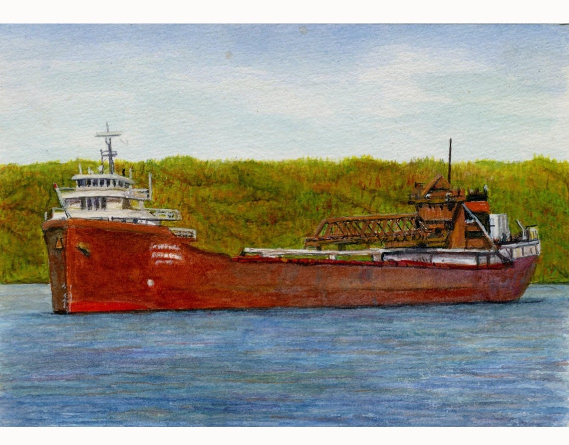 Original Great Lakes Freighter Wall Lee A. Tregurtha Watercolor ...