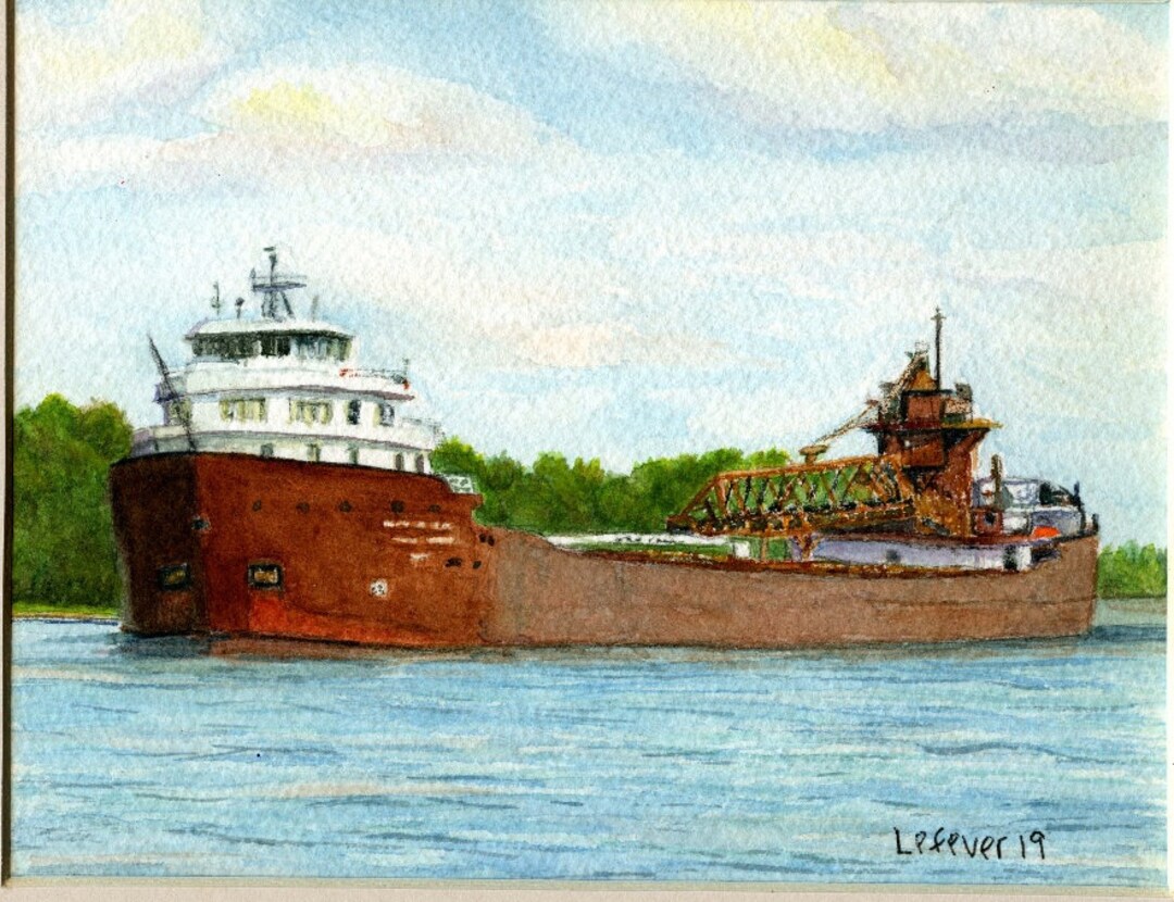 Original Great Lakes Freighter Wall Kaye E. Barker Watercolor Painting ...