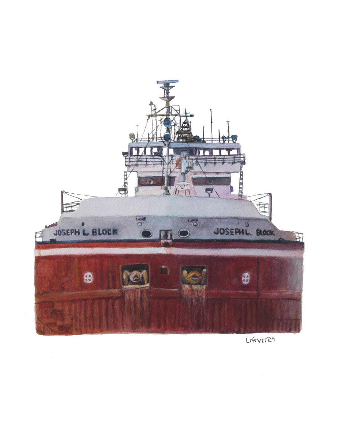 Great Lakes Freighter Joseph L. Block Wall Art Print Watercolor ...