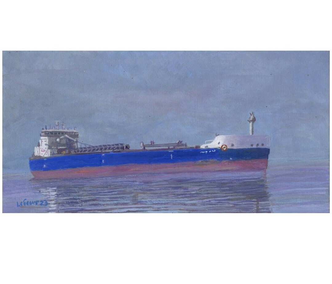 Original Great Lakes Freighter Painting Casein Algoma Sault Wall Decor ...