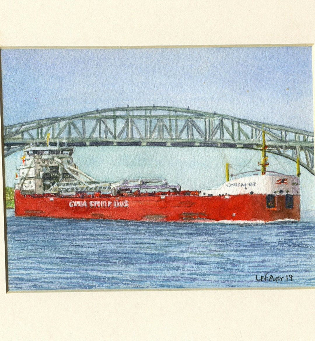 Original Great Lakes Freighter Wall Art Whitefish Bay Watercolor ...